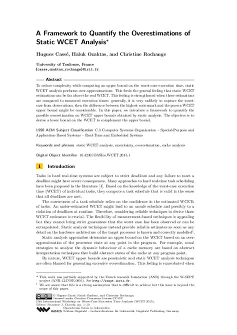 Pdf A Framework To Quantify The Overestimations Of Static Wcet Analysis