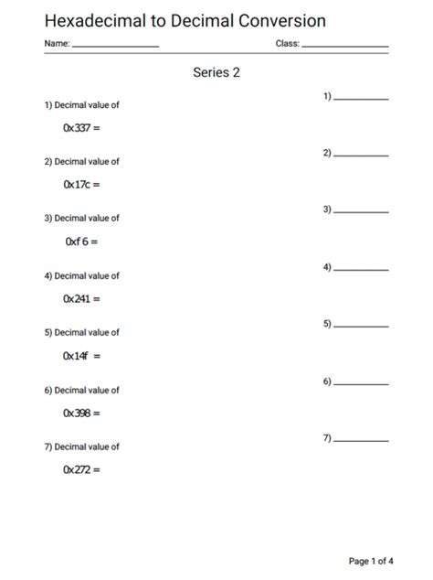 Hexadecimal To Decimal Conversion Practice Worksheet Series 2 Geek