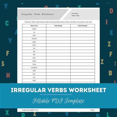 Irregular Verbs Worksheet Editable Fillable Printable Pdf