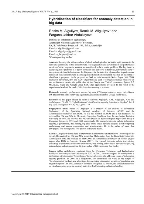pdf hybridisation of classifiers for anomaly detection in big data