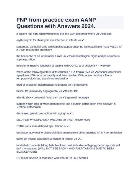Aanp Practice Exam Questions And Answers For 2024 Exams Nursing Docsity