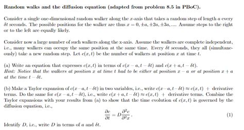 Solved Random Walks And The Diffusion Equation Adapted From