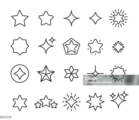 스타 라인 아이콘 프리미엄 등급 간단한 픽토그램 개요 스타일 추상 빛나는 떨어지는 비행 반짝임 기호 다른 모양 벡터 절연 세트 개념에 대한 스톡 벡터 아트 및 기타 이미지