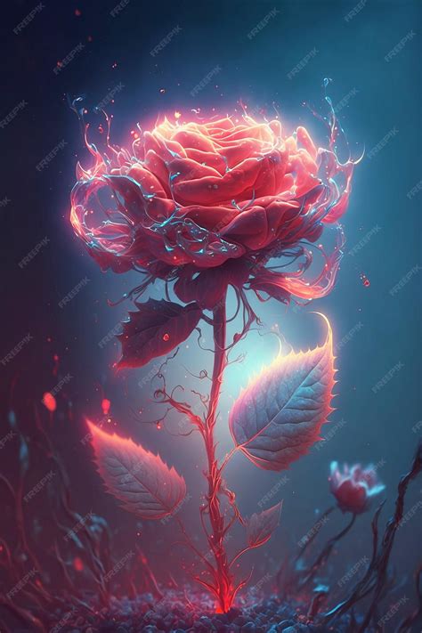 Premium Ai Image Red Translucent Rose In Blue And Red Light