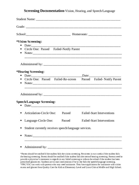 Rti Screening Documentation Vision Hearing And Doc Template Pdffiller Rti Screening Documentation Vision Hearing And Doc Template Pdffiller