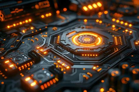 Futuristic Circuit Board With Glowing Orange Elements For Technology Concept Art Generative Ai