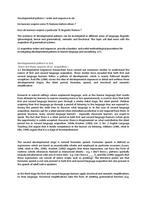Developmental Patterns Pdf Second Language Acquisition Language