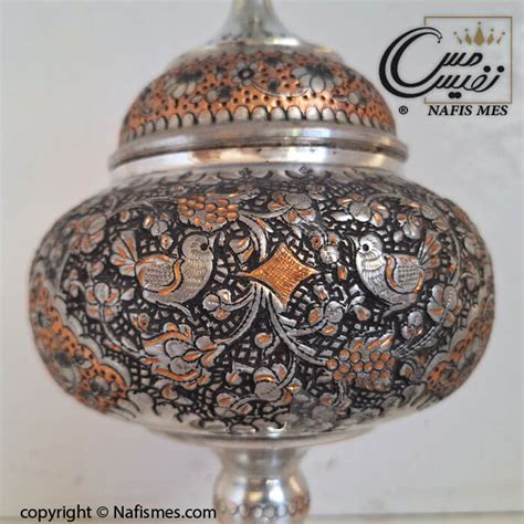 شکلات خوری مسی قلم اعلا پایه دار مدل گل و مرغ نفیس مس