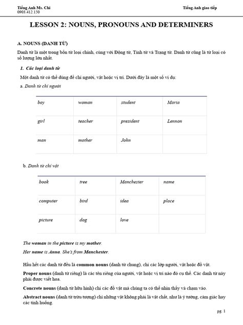 Nouns Pronouns And Determiners Pdf
