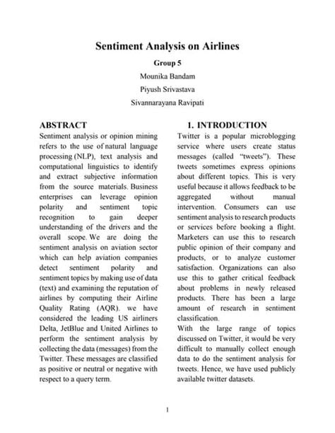 Sentiment Analysis On Airlines Pdf