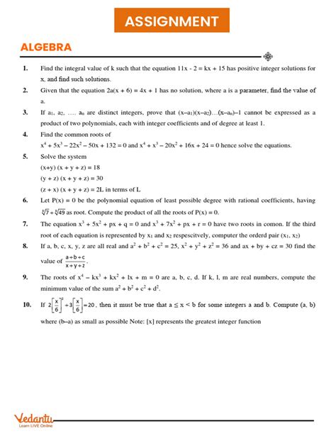 Algebra Revision Assignment 1 Pdf Equations Zero Of A Function
