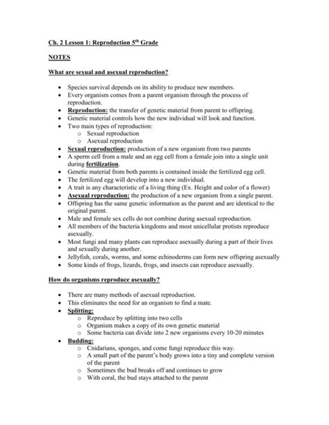Sexual Asexual Reproduction Th Grade Notes