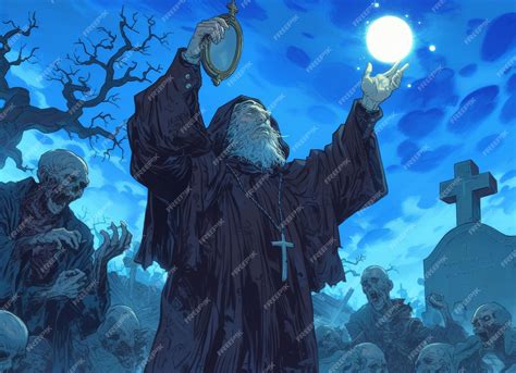 Premium Photo Creepy Halloween Background With The Image Of A Priest