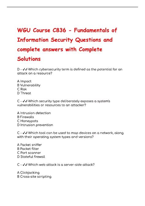 Wgu Course C836 Fundamentals Of Information Security Questions And Answers 100 Correct