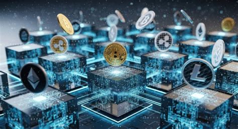 Futuristic Digital Assets Displayed On Glowing Cubes With Abstract Tech