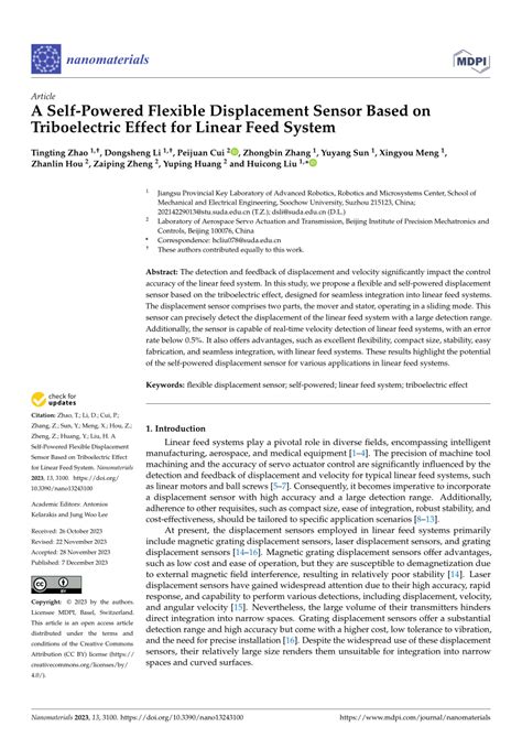 Pdf A Self Powered Flexible Displacement Sensor Based On Triboelectric Effect For Linear Feed