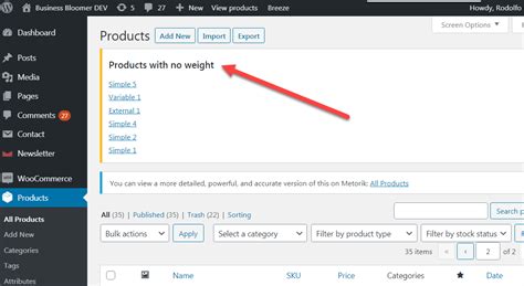 Woocommerce Find Products With No Weight Wp Admin