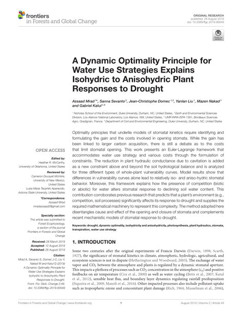 Pdf A Dynamic Optimality Principle For Water Use Strategies Explains