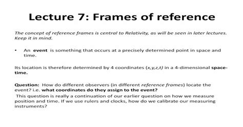 pdf lecture 7 frames of reference · an inertial frame is a reference