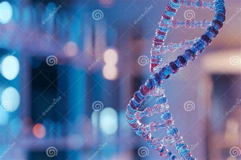 Illuminated Dna Helix Model With Red And Blue Components Against
