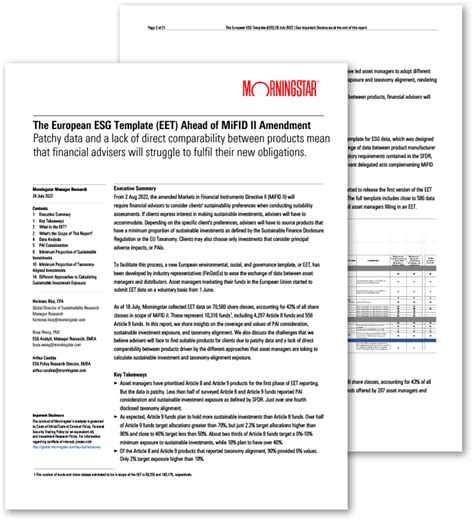 The European Esg Template Eet Ahead Of Mifid Ii Amendment Morningstar