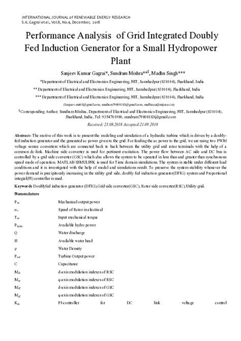 Pdf Performance Analysis Of Grid Integrated Doubly Fed Induction