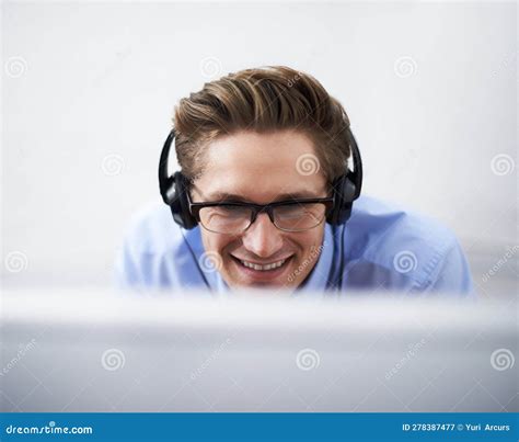 Office Computer Face And Happy Man Reading Smile And Happiness For Script Success Software