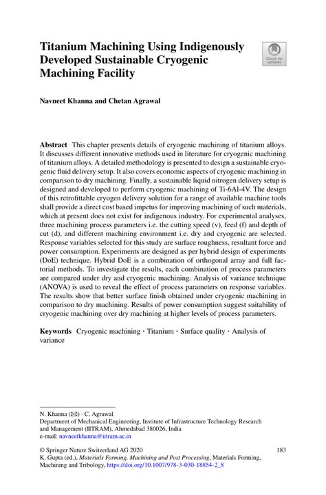 Pdf Titanium Machining Using Indigenously Developed Sustainable Cryogenic Machining Facility