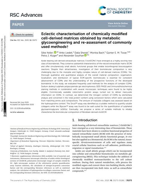 Pdf Eclectic Characterisation Of Chemically Modified Cell Derived