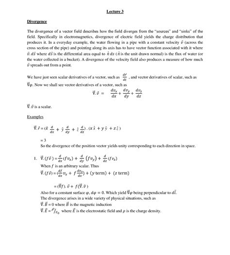 lec3 lecture notes 3 lecture 3 divergence the divergence of a