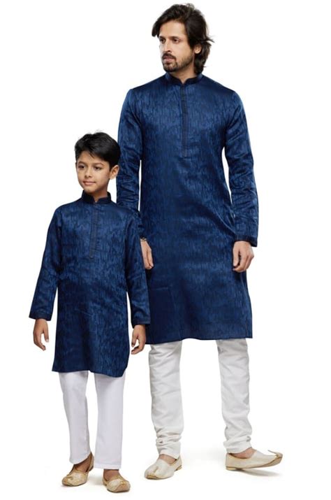 Buy Navy Blue Art Silk Father Son Kurta Set Combo Online Tew29417r