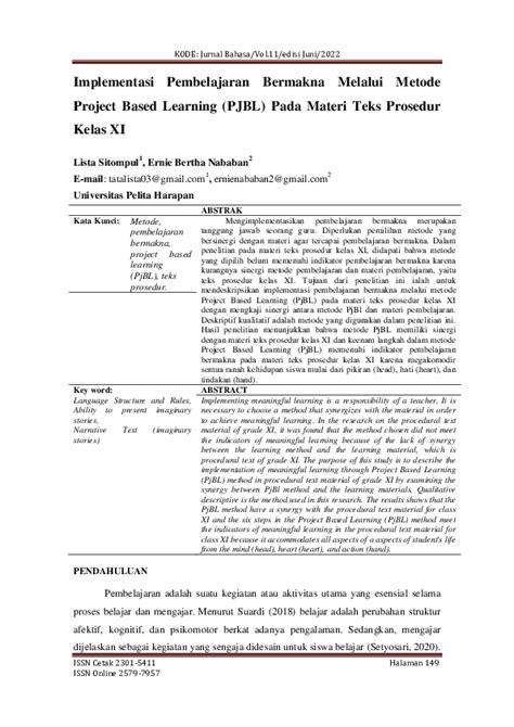 Pdf Implementasi Pembelajaran Bermakna Melalui Metode Project Based