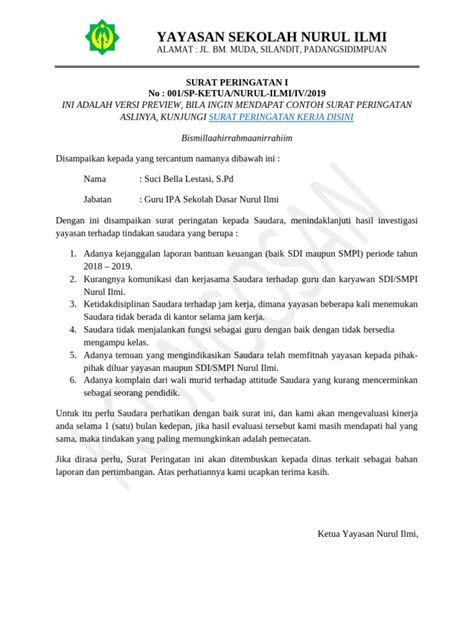 Contoh Surat Peringatan Kerja Pdf Pdf