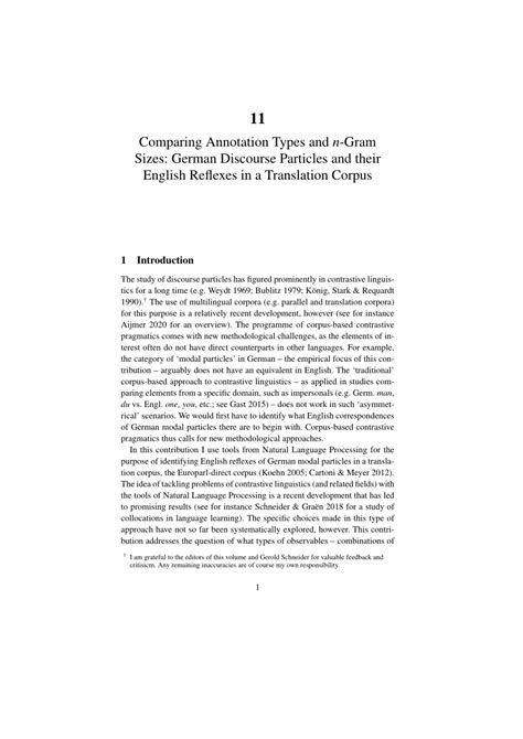 Pdf Comparing Annotation Types And N Gram Sizes German Discourse Particles And Their English