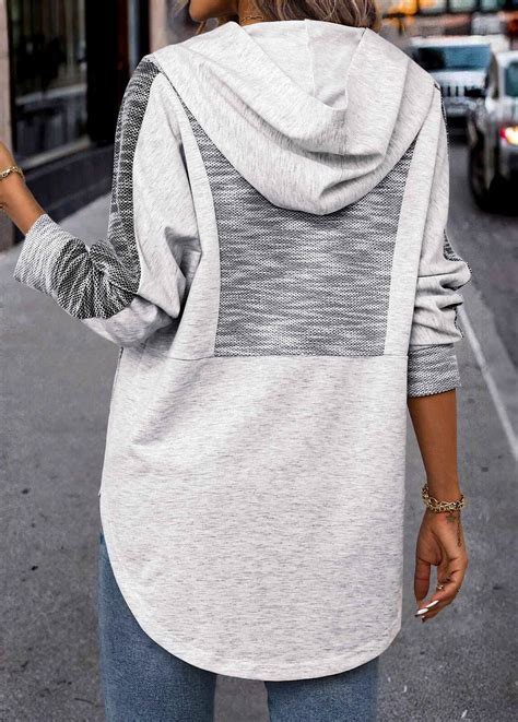 Light Grey Patchwork Long Sleeve Hoodie Usd 37 98
