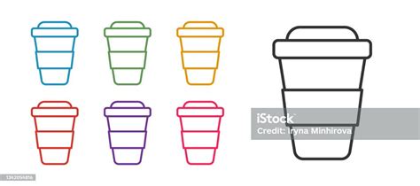 흰색 배경에 격리 된 아이콘을 이동 라인 커피 컵을 설정합니다 다채로운 아이콘을 설정합니다 벡터 다중 색상에 대한 스톡 벡터 아트 및 기타 이미지 Istock