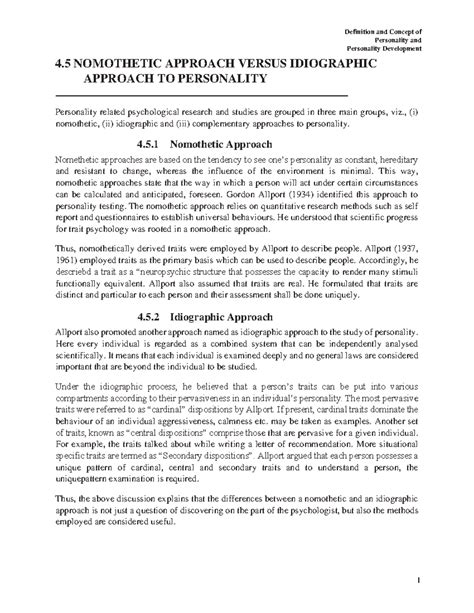 Nomothetic Approach Versus Idiographic Approach To Personality