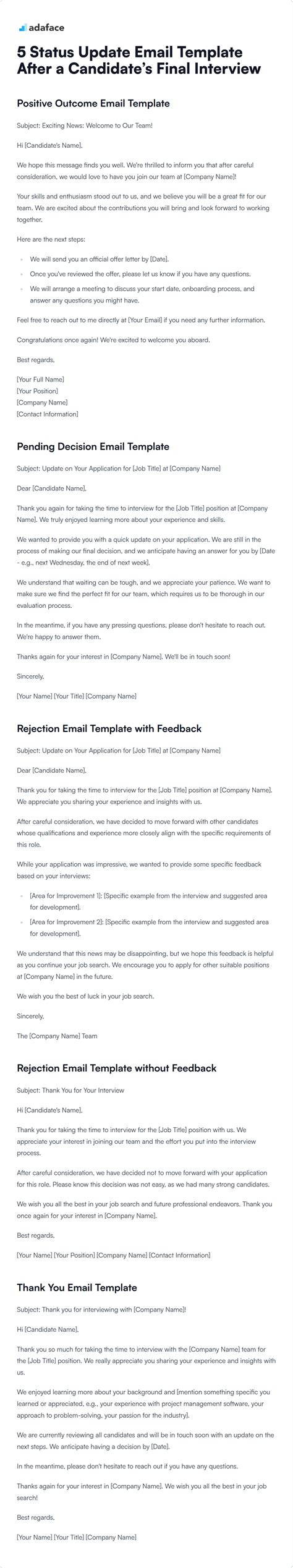 Status Update Email Templates Post Interview Adaface