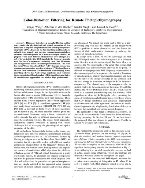 Pdf Color Distortion Filtering For Remote Photoplethysmography