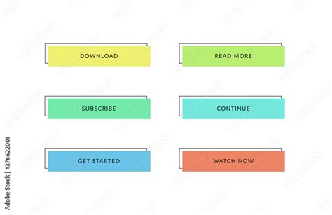 Vector Set Of Different Web Buttons In Modern Trendy Flat Style With Outline Frame UI Template