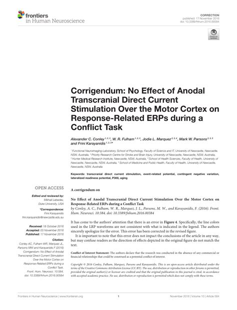 Pdf Corrigendum No Effect Of Anodal Transcranial Direct Current Stimulation Over The Motor