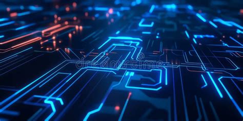 A High Tech 3d Background Showcasing An Abstract Circuit Board Pattern With Pulsing Neon Blue