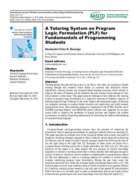 Pdf A Tutoring System On Program Logic Formulation Plf For
