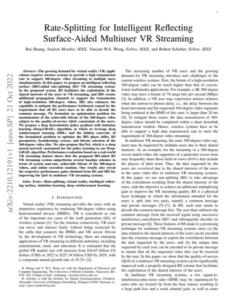 Pdf Rate Splitting For Intelligent Reflecting Surface Aided Multiuser Vr Streaming