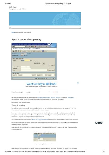 Special Cases Of Tax Posting Sap Expert Pdf