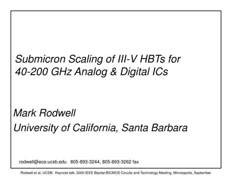 ppt submicron scaling of iii v hbts for 40 200 ghz analog and digital