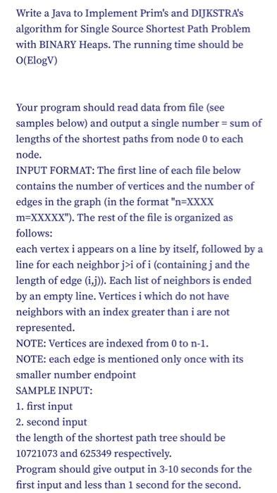 Write A Java To Implement Prim S And DIJKSTRA S Chegg