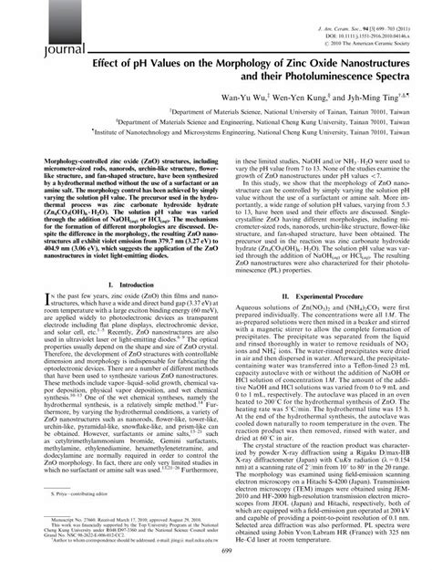 Pdf Effect Of Ph Values On The Morphology Of Zinc Oxide Nanostructures And Their