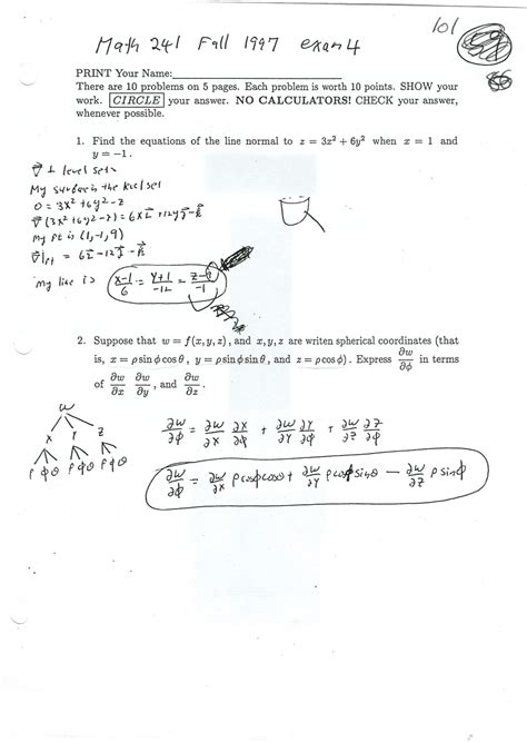 solutions for exam 4 vector calculus math 241 docsity