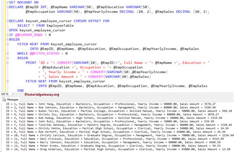 Keyset Cursor In Sql Server